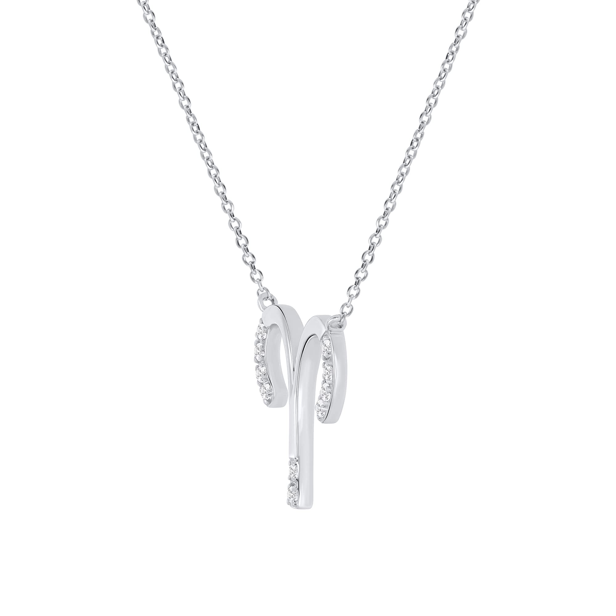 Elmas Jewelry 1/10ct Round White Diamond 925 Sterling Silver Horoscope Zodiac Aries Pendant for Women