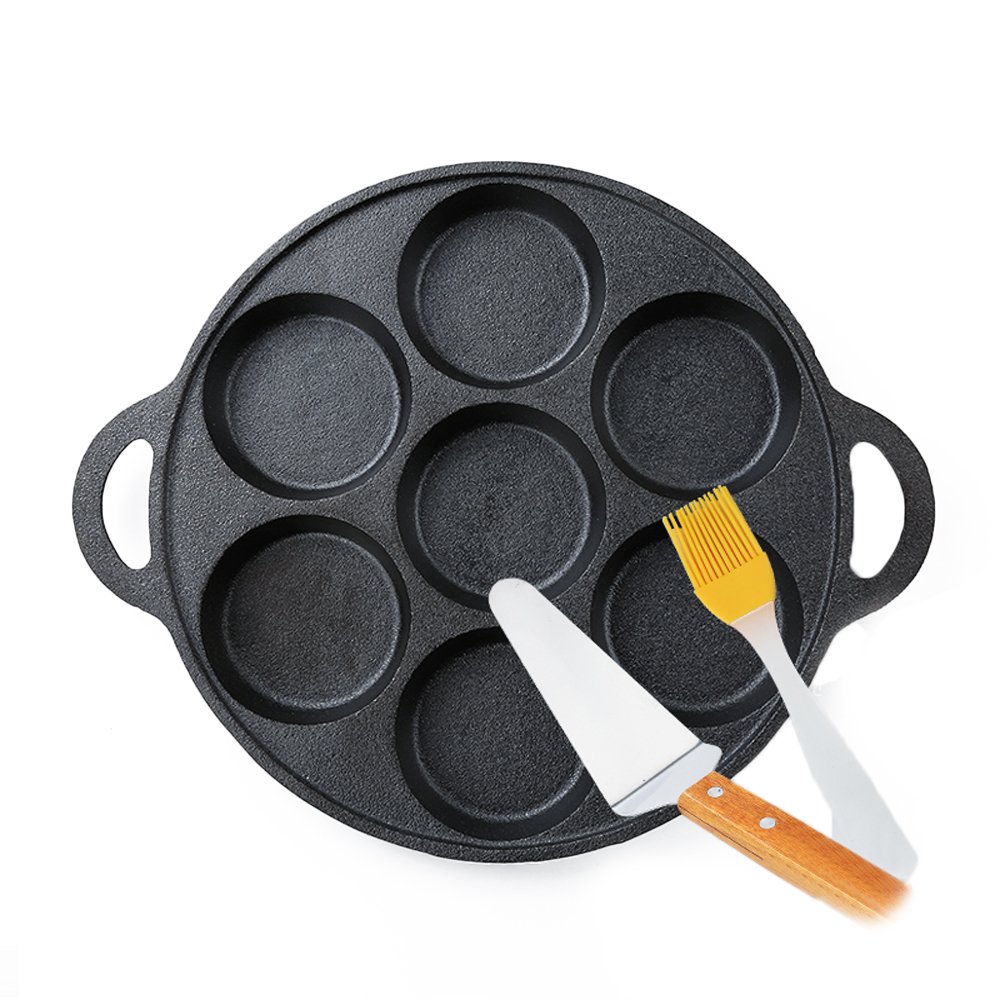 Nadalan Cast Iron Omelette Egg Burger Fried Egg Pot Pancake Pan With 7-Mold Design 32cm Diameter