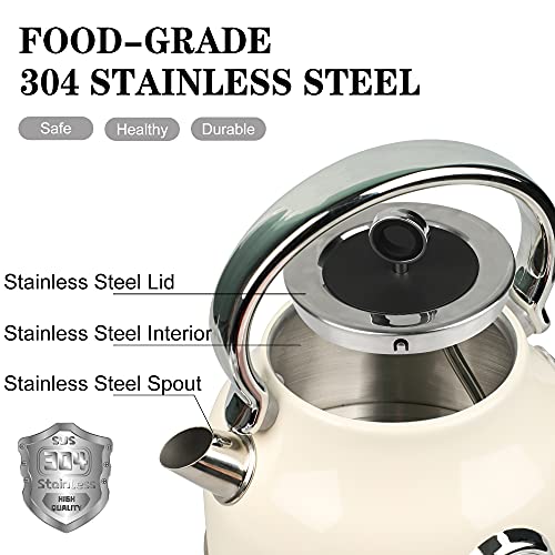 Electric Kettle Stainless Steel, Retro Water Boiler with Filter Thermometer Water Level Indicator LED Switch, Auto Shut-Off and Boil-Dry Protection (Beige)