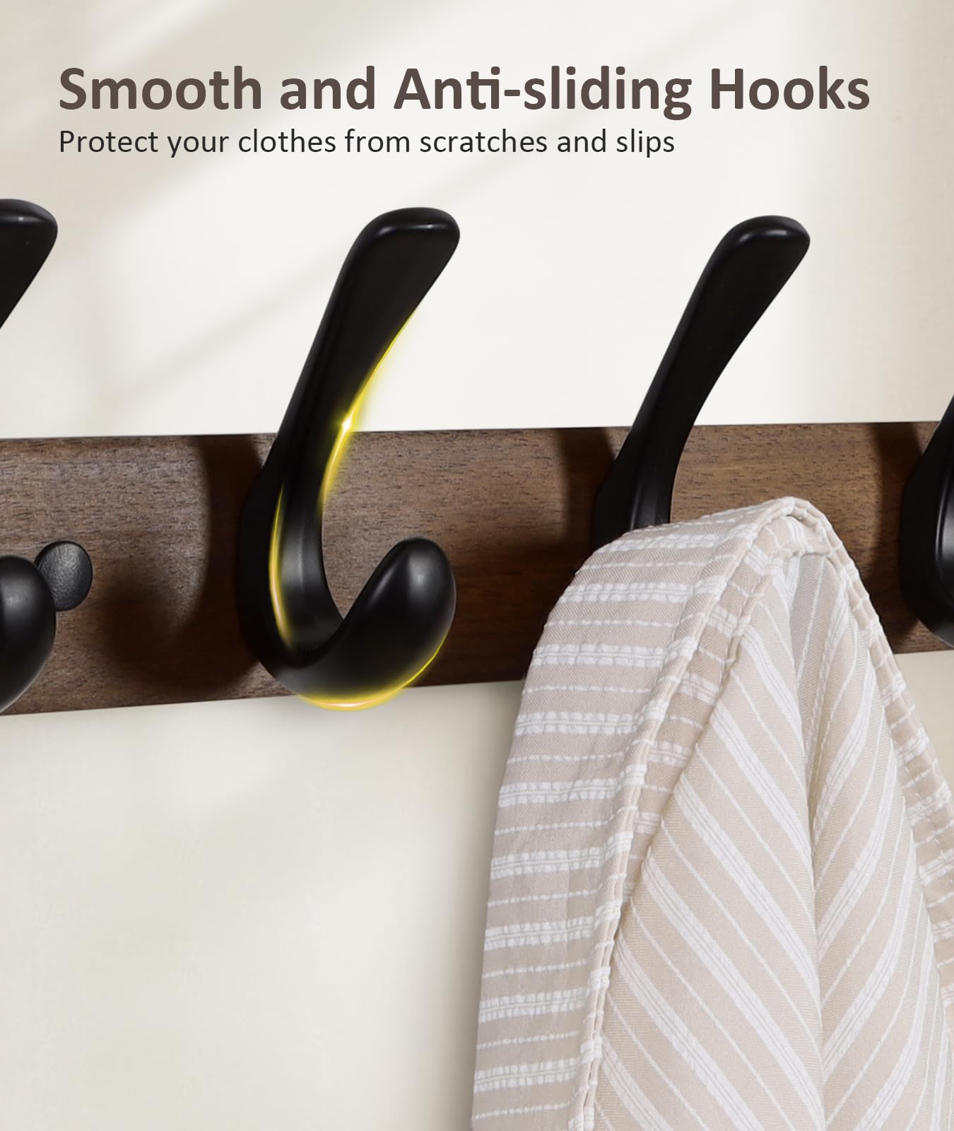 Optish Walnut Wood Coat Rack Wall Mount, Coat Hooks Coat Hanger Wall Mount, Heavt Duty Wall Hanger Wall Hooks for Hanging, Entryway Decorative Hat Rack for Coat, Bag, Hat and Towel