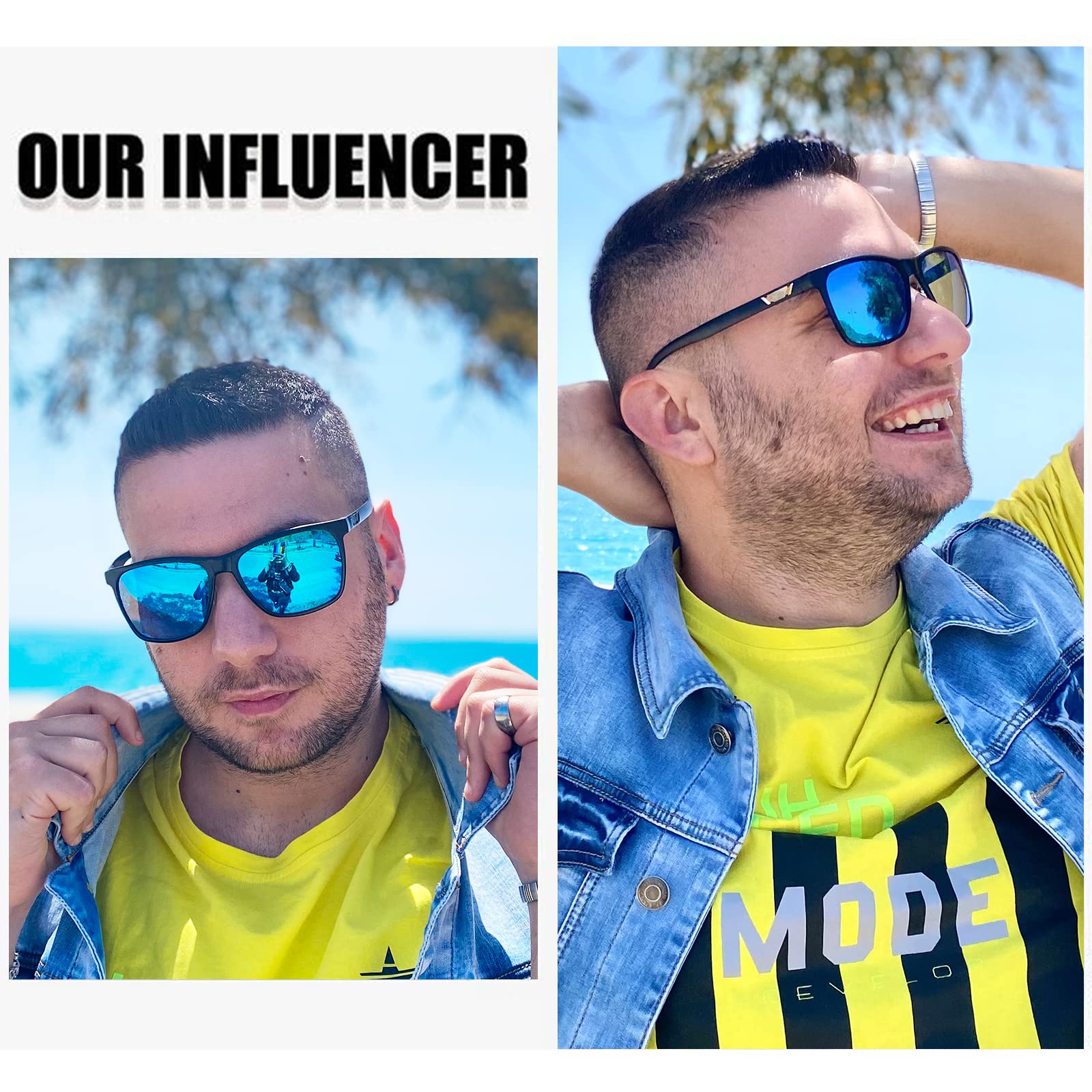 DUCO Mens Sunglasses Polarized UV Protection Retro Rectangular Frame Sun Glasses for Driving Fishing 100% UV Blocking Shades Blue 3029H