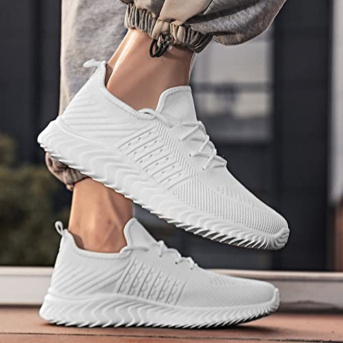 FASDNENDYS Soft Bottom Sport Color Up Lace Men Shoes Casual Solid Fashion Mesh Breathable Men's Mens Sneaker Boots Wide White
