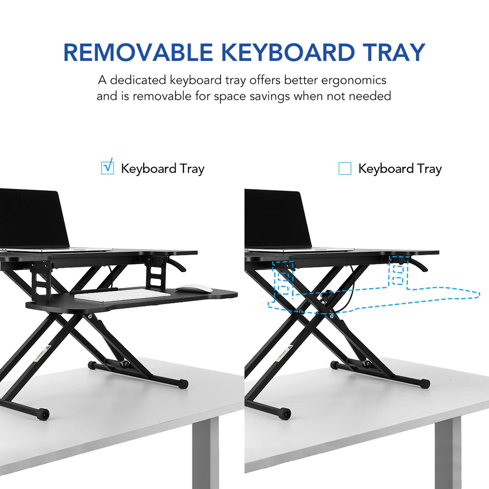 FLEXISPOT 31 inch Standing Desk Converter | Height Adjustable Stand Up Desk Riser, Black Home Office Desk Laptop Workstation with Removable Keyboard Tray (M18M)