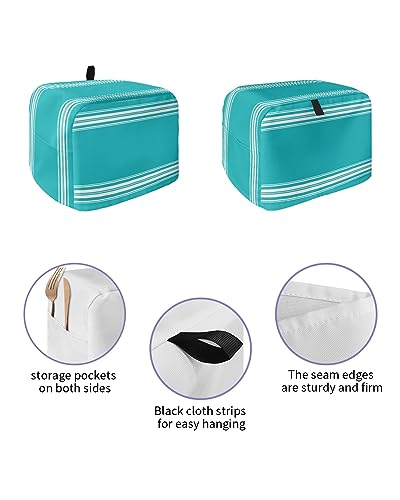 Toaster Cover, 4 Slice Toaster Cover Farmhouse Aqua White Stripe Kitchen Small Appliance Covers, Dust and Machine Washable Bread Maker Cover (12w X 11d X 8h)