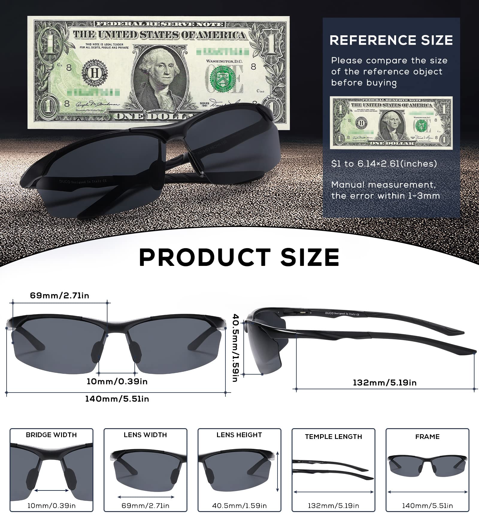 DUCO Polarized Aluminum Sunglasses HD Sun Glasses - Driving,Golfing,Fishing Sunglasses for Men 100% UV Protection