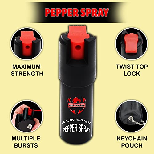 FIGHTSENSE Heavy Duty Pain Pen stun Gun with Flashlight & Pepper Spray for Men and Women self-Defense with 35,000,000 V Intolerable Charge (Black)