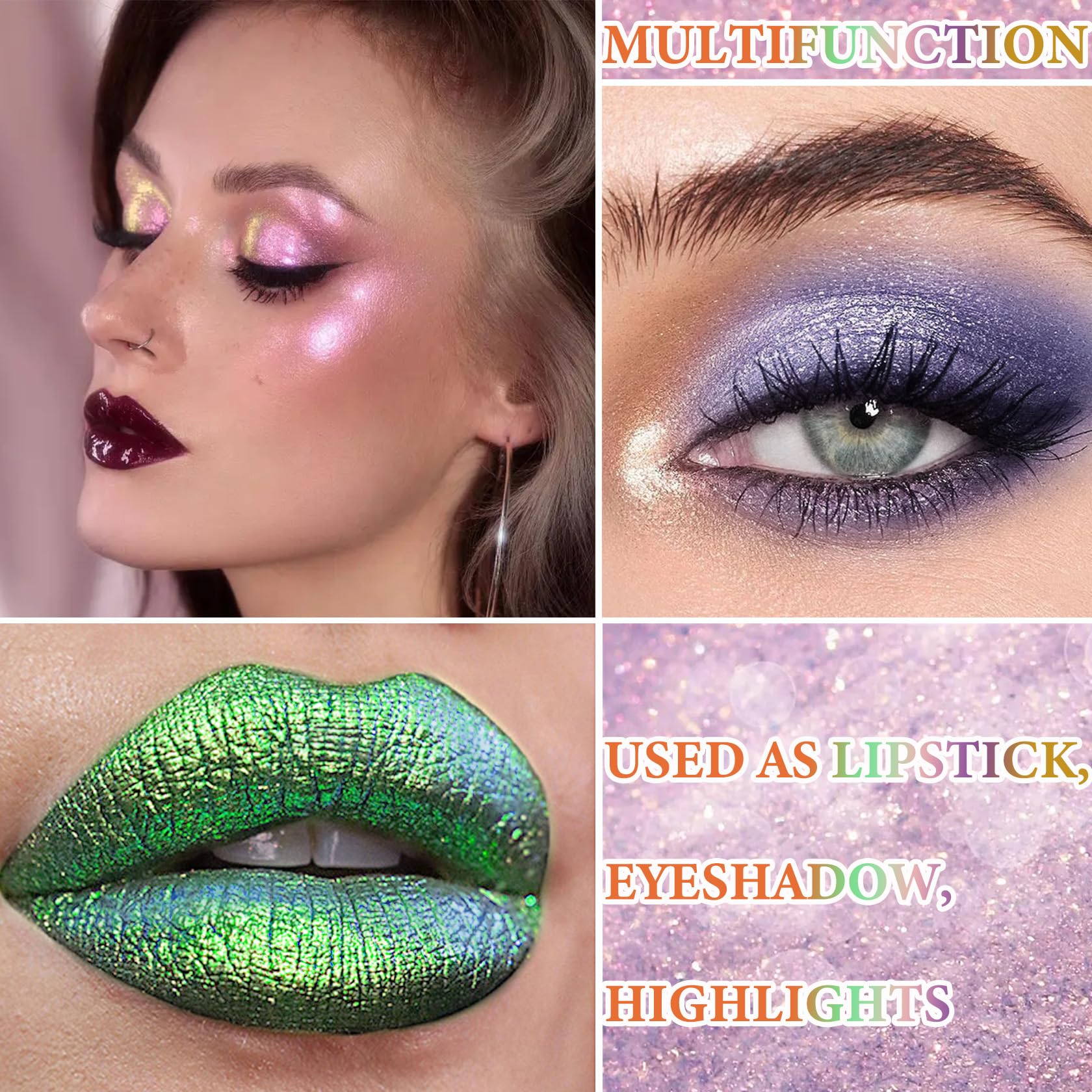 DuoZeng 3 Pcs Liquid Glitter Eyeshadow,Liquid Metallic Chameleon Eyeshadow Multi-Dimensional Finish Highly Pigmented & Long-lasting Multichrome Eyeshadows Makeup Set for Bold Eye Looks
