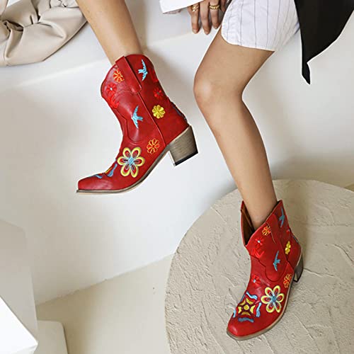 FASDNENDYS Womens Casual Stylish Ankle Boots Comfortable Shoes for Adults Summer Womens Chunky Heel Boots Red