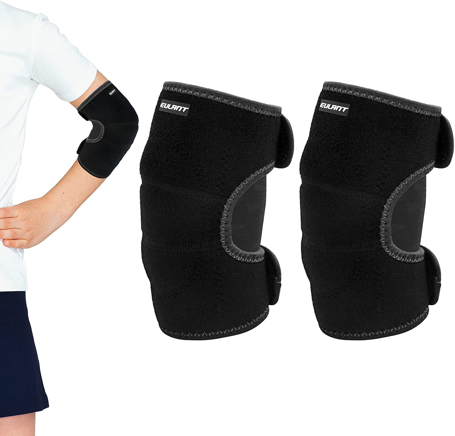 EULANT Kids Elbow Pads, Soft and Breathable SBR Elbow Protective Pads, Adult Neoprene Elbow Support for Cycling Wrestling Volleyball Basketball, Black M