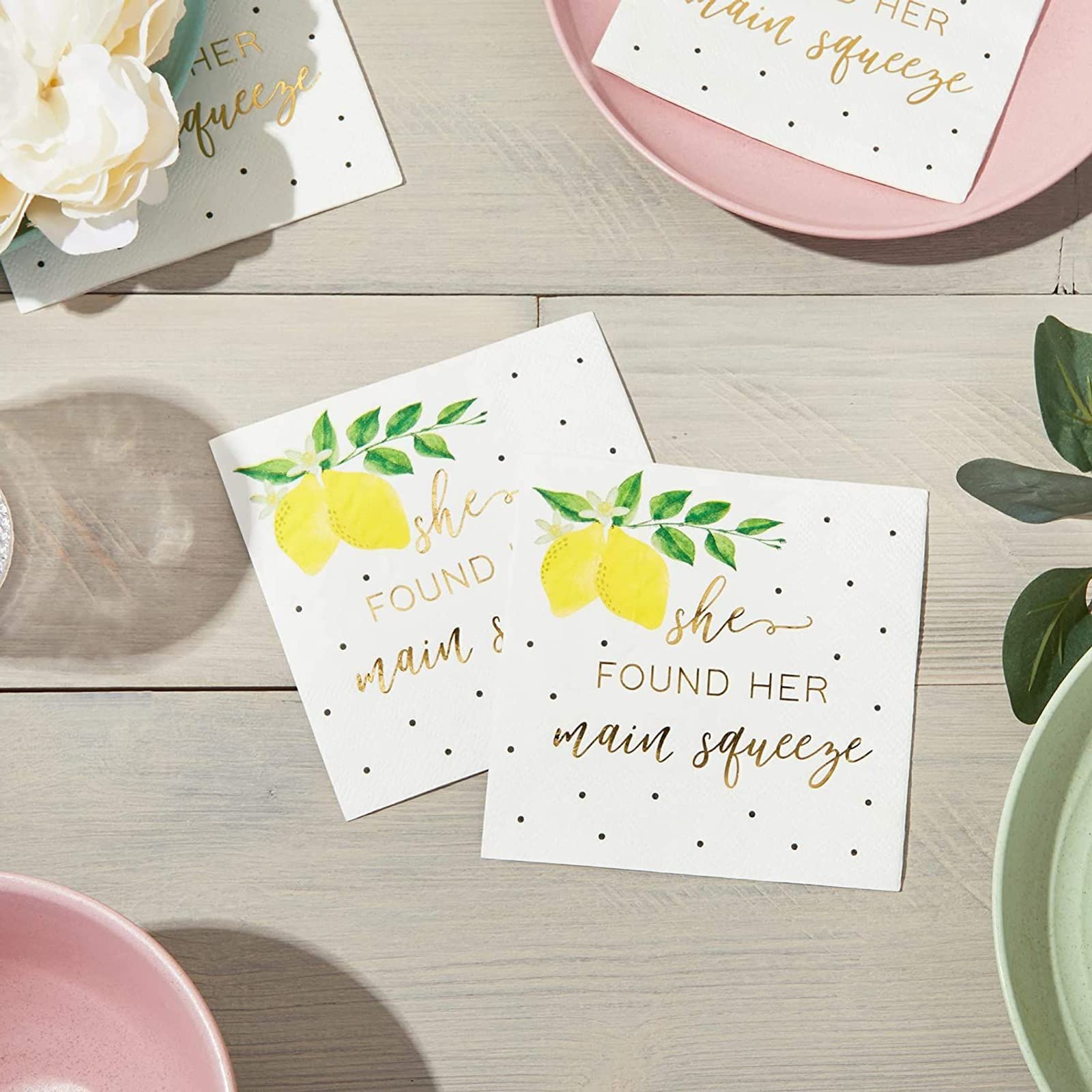 Sparkle and Bash 100 Pack She Found Her Main Squeeze Napkins, Lemon Party Supplies for Bridal Shower