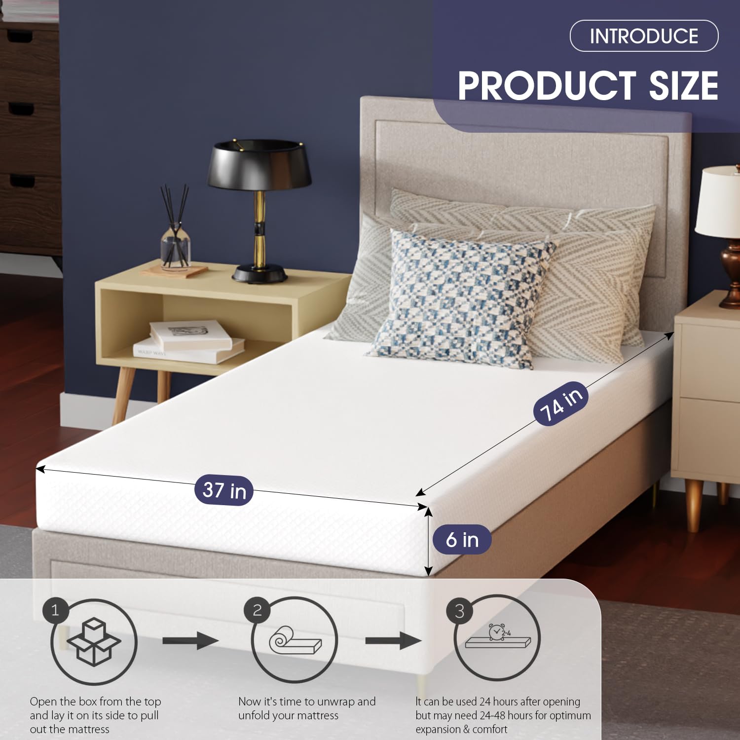 PayLessHere Gel Memory Foam Mattress,Mattress for Cooling Sleep & Pressure Relief, Mattress in a Box with Washable and Removable Zipper Cover,Fiberglass Free,CertiPUR-US Certified,6 Inch Twin
