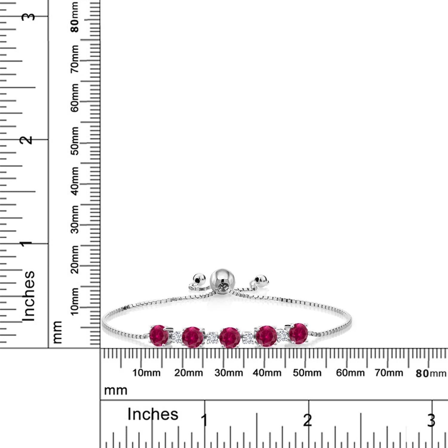 Gem Stone King 925 Sterling Silver Red Created Ruby and White Lab Grown Diamond Tennis Bracelet For Women (5.26 Cttw, Fully Adjustable Up to 9 Inch)