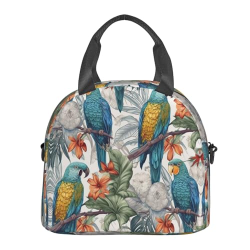 DEHIWI Parrots On Branches Lunch Bag For Women Men Reusable Insulated Lunch Box Lunch Cooler Tote Bag For Work Picnic Travel