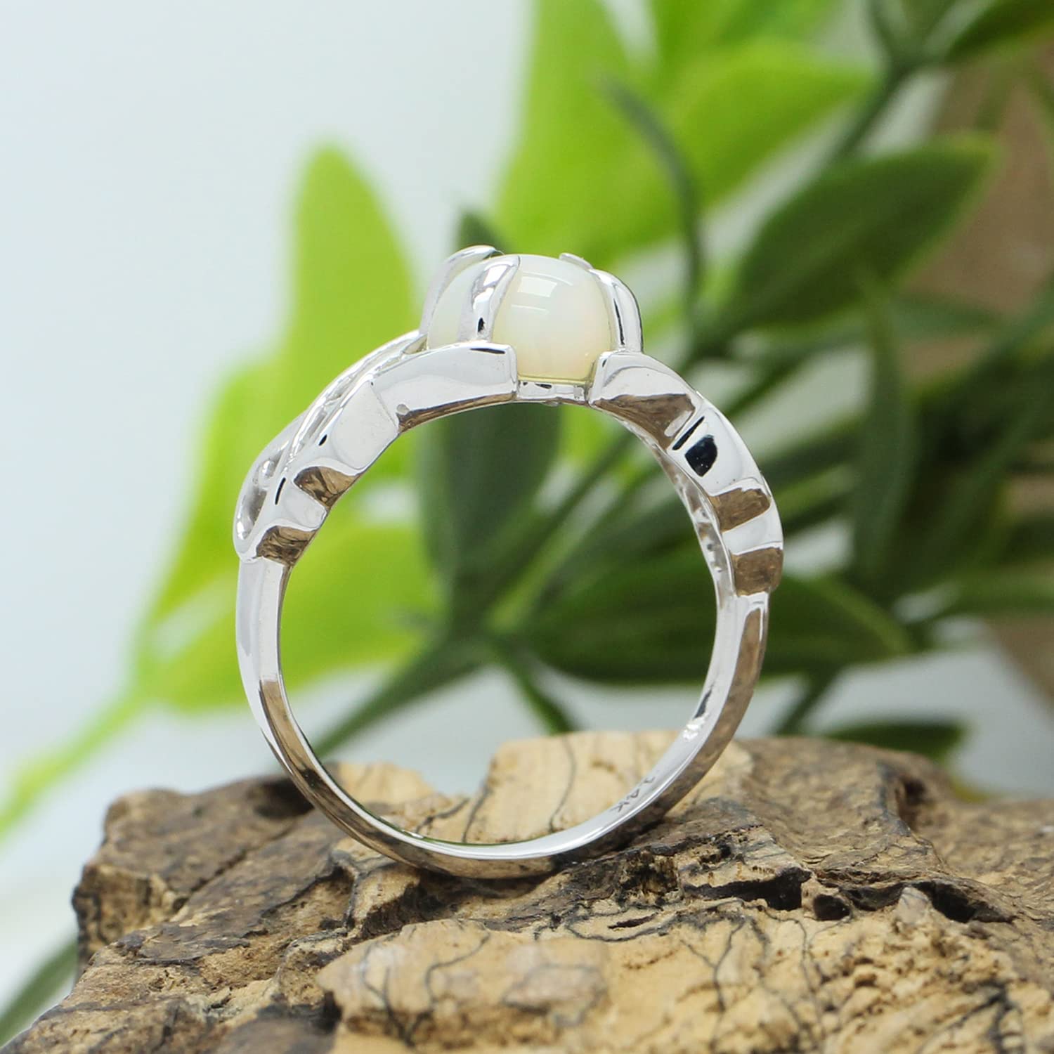 Gemvio Collection 1 CTTW 7MM Cushion Cut Natural Opal Gemstone Solitaire Celtic Knot Promise Engagement Ring In 14K Solid White Gold Jewelry For Women Ring Size-8