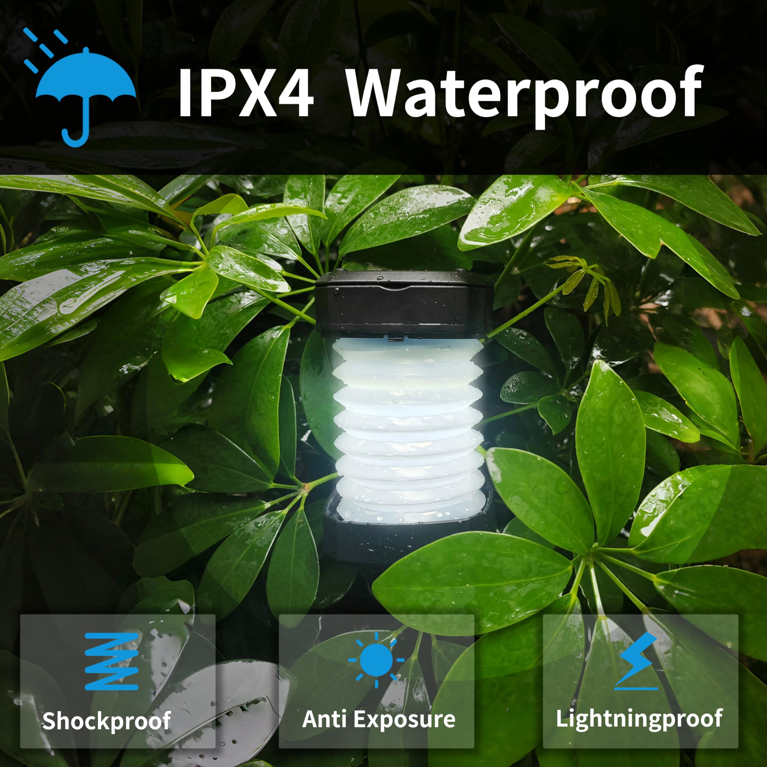 PEKPAK Solar Powered Lantern Flashlight,2-Pack Collapsible LED Camping Lantern,Portable USB Rechargeable Lamp for Power Outages,Emergencies,Hurricanes,Tent Lighting,Hiking,Backpacking Gear(Black)