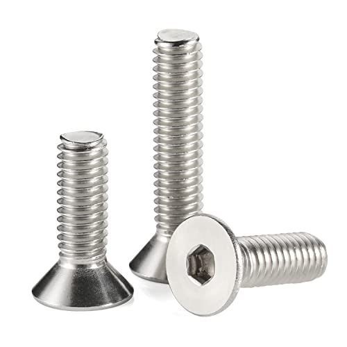 M6-1.0 x 20MM Flat Head Socket Cap Bolts, Allen Socket Drive Full Thread Bolt, Stainless Steel 304(18-8), Bright Finish, Quantity 50
