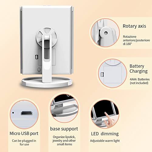 ZL ZELing LED Makeup Mirror with Lights, Trifold Vanity Mirror with 3X/5X/10X Magnification, Smart Touch Control, Dual Power Supply, Portable Cosmetic Mirror,Gift for Women