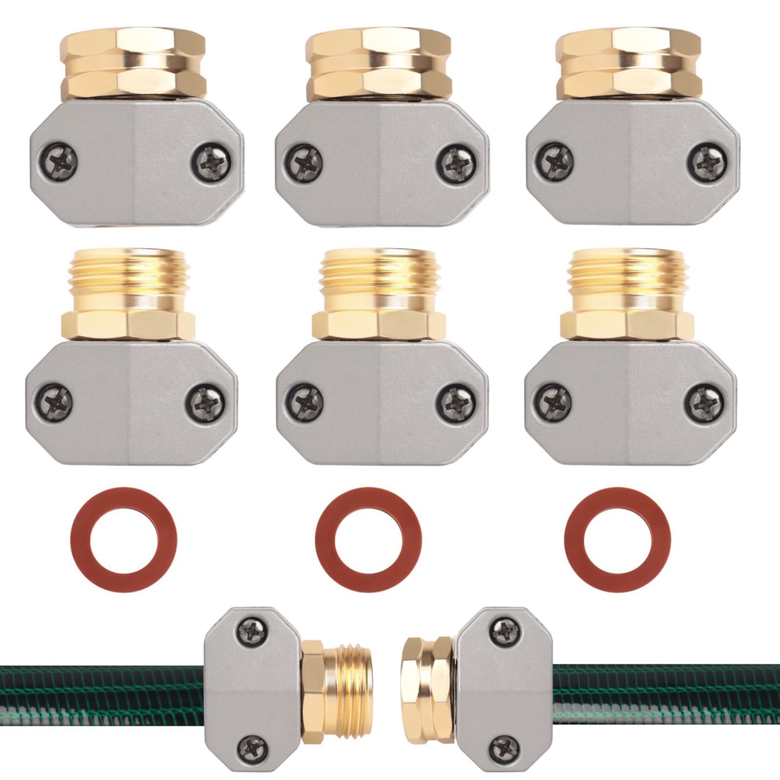 Hose repair kit,οΌ3 SetsοΌgarden hose repair Fittings Aluminum Female and Male With Zinc Clamp Water Hose End Repair Connector Fit 3/4 Inch And 5/8 Inch Garden HoseοΌgarden hose repair kit