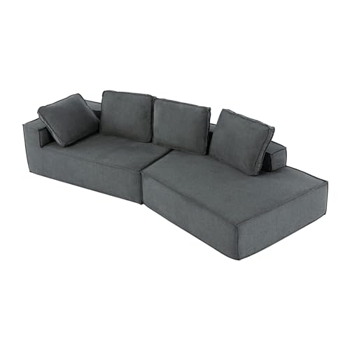 WOODRK 125.2'' Indoor Lounge Modular Sectional Sofa, Modern Upholstered Oversized Cloud Couch with Chaise Lounge, Comfy Chenille Fabric Curved Couches, for Living Room, Bedroom, Apartment, Gray