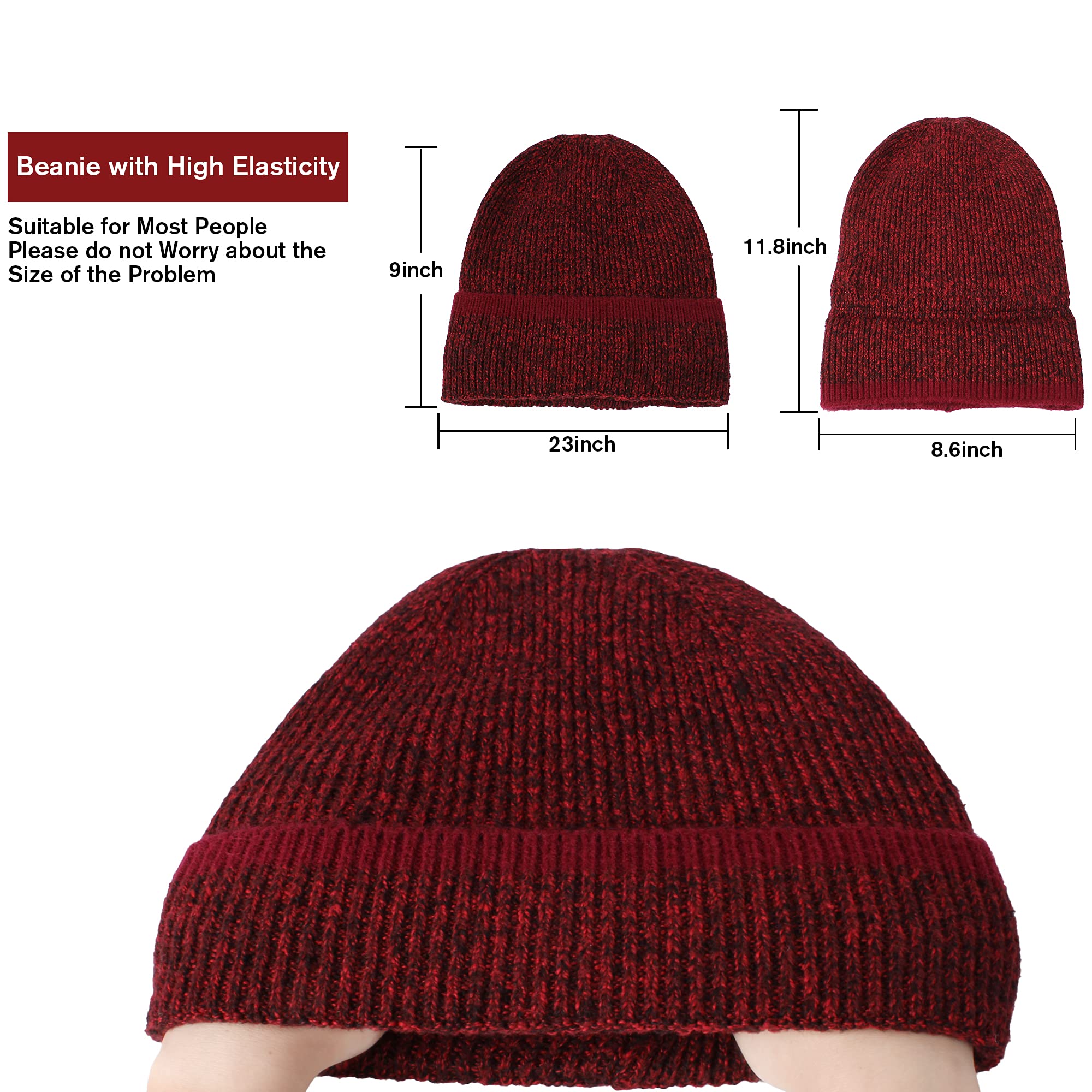 Geyanuo 3 Pack Winter Beanie Hats for Men and Women Warm Fleece Slouchy Beanie Cuffed Stretchy Cable Hat