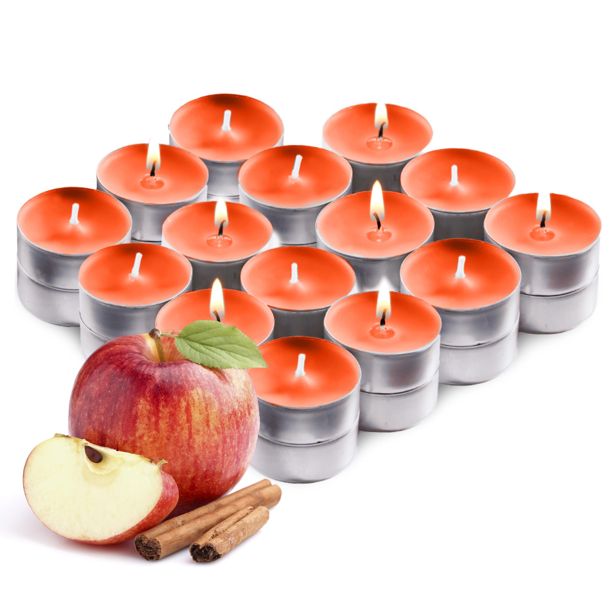 Orange Scented Tealight Candles - Pack of 30 Scented Tea Light Candles with Long Lasting Aromas - Apple Cinnamon Fragranced Orange Tealight Candles - 4 Hour Burn Time