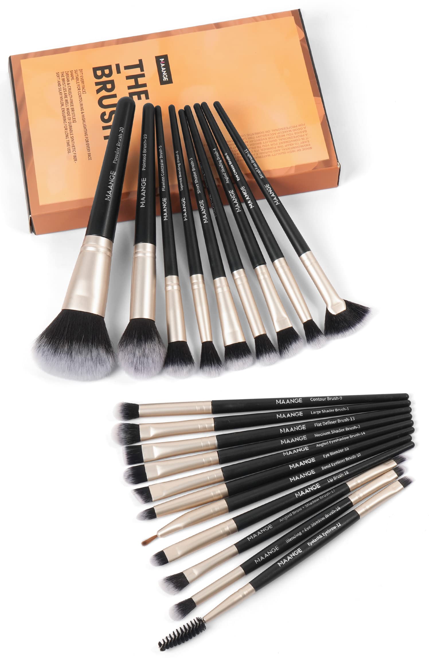 MAANGE Makeup Brushes 20 Pcs,Professional Makeup Brush Set Premium Synthetic Foundation Kabuki Make up Brushes Eye Travel Make up Brush Set