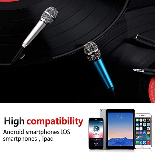 DUDU LYT Mini Microphone,Mini Karaoke Vocal and Recording Microphone Portable for iPhone ipad Laptop Android-Tiny Microphone Ideal for Kids (Blue and Silver).