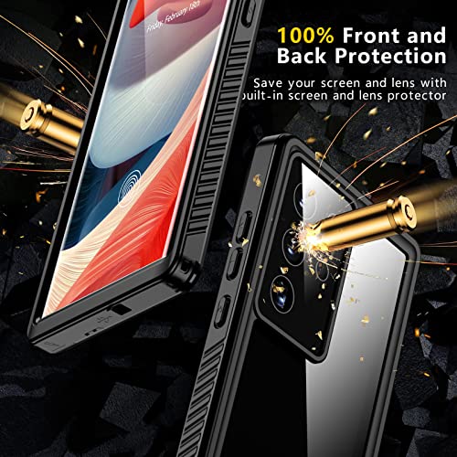 Oterkin for Samsung Galaxy S23 Ultra Case Waterproof,S23 Ultra Case with Built-in Screen&Camera Protector,360° Full Body Protection Dustproof Shockproof Heavy Duty Rugged Case for S23 Ultra-Black