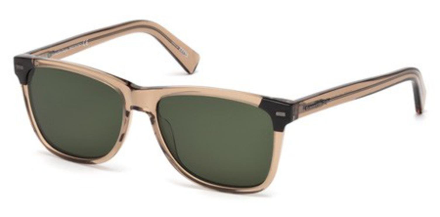Ermenegildo Zegna EZ0082 Sunglasses - Shiny Light Brown Frame, Green Lenses, 56 mm EZ00825645N