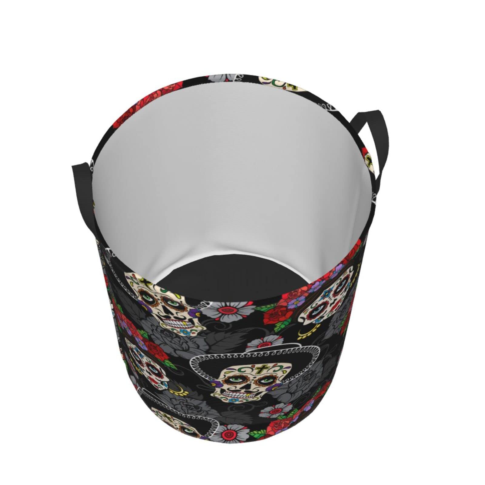 Gbuzozie Floral Skulls Round Laundry Hamper Day Of The Dead Storage Basket Toys Clothes Organizer Bin For Home Bathroom Bedroom Dorm Nursery, 38l