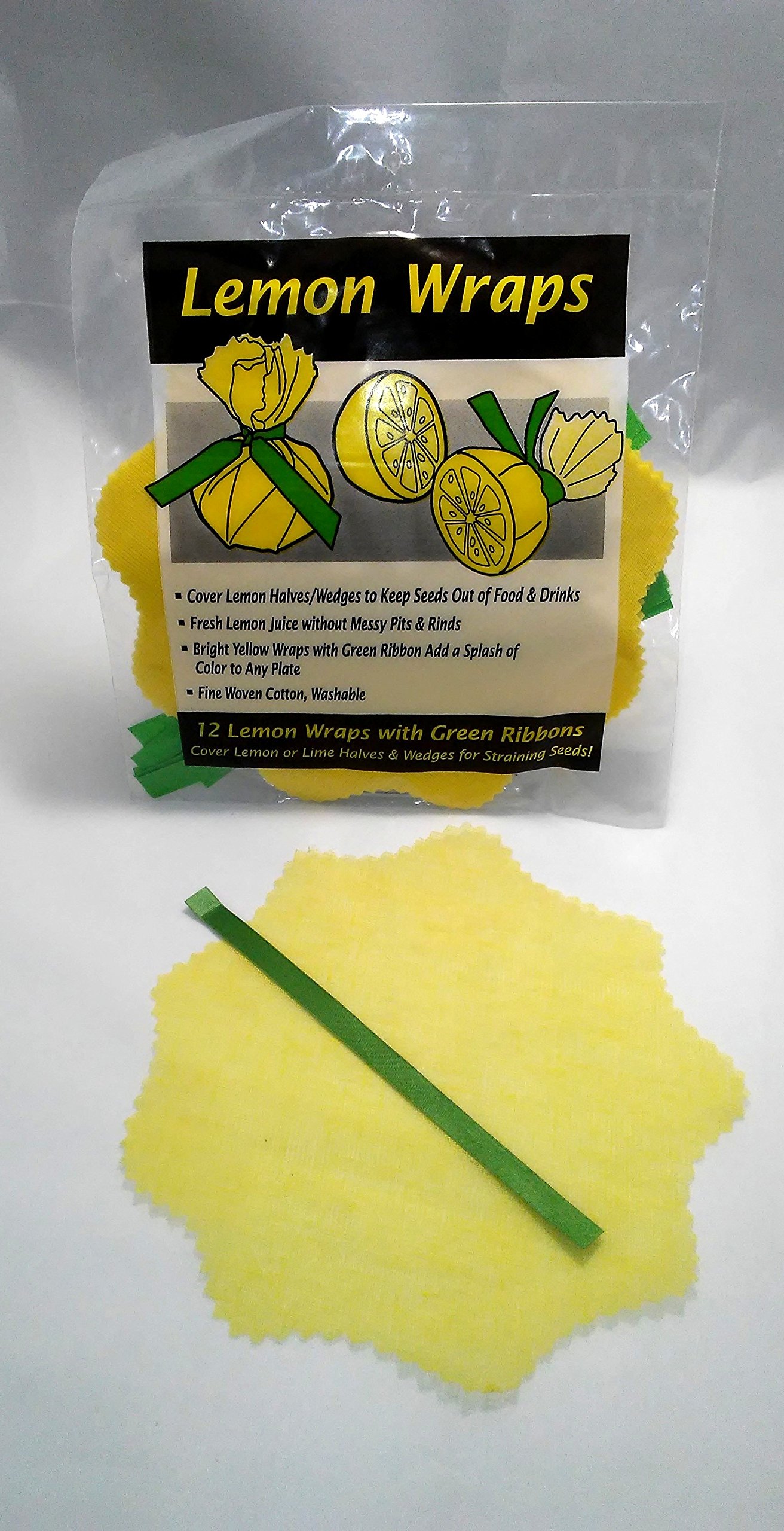 DeRoyal Lemon Wrap with Green Ribbon Ties, Fine Woven Cotton, Washable, Yellow, 12-Count