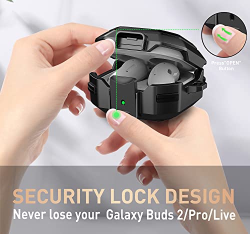 OTOPO Lock Case for Samsung Galaxy Buds 2 Pro/Galaxy Buds 2/Galaxy Buds Pro/Galaxy Buds Live Case with Cleaning Kit Men Women Protective Case Cover for Samsung Earbuds Case - Black