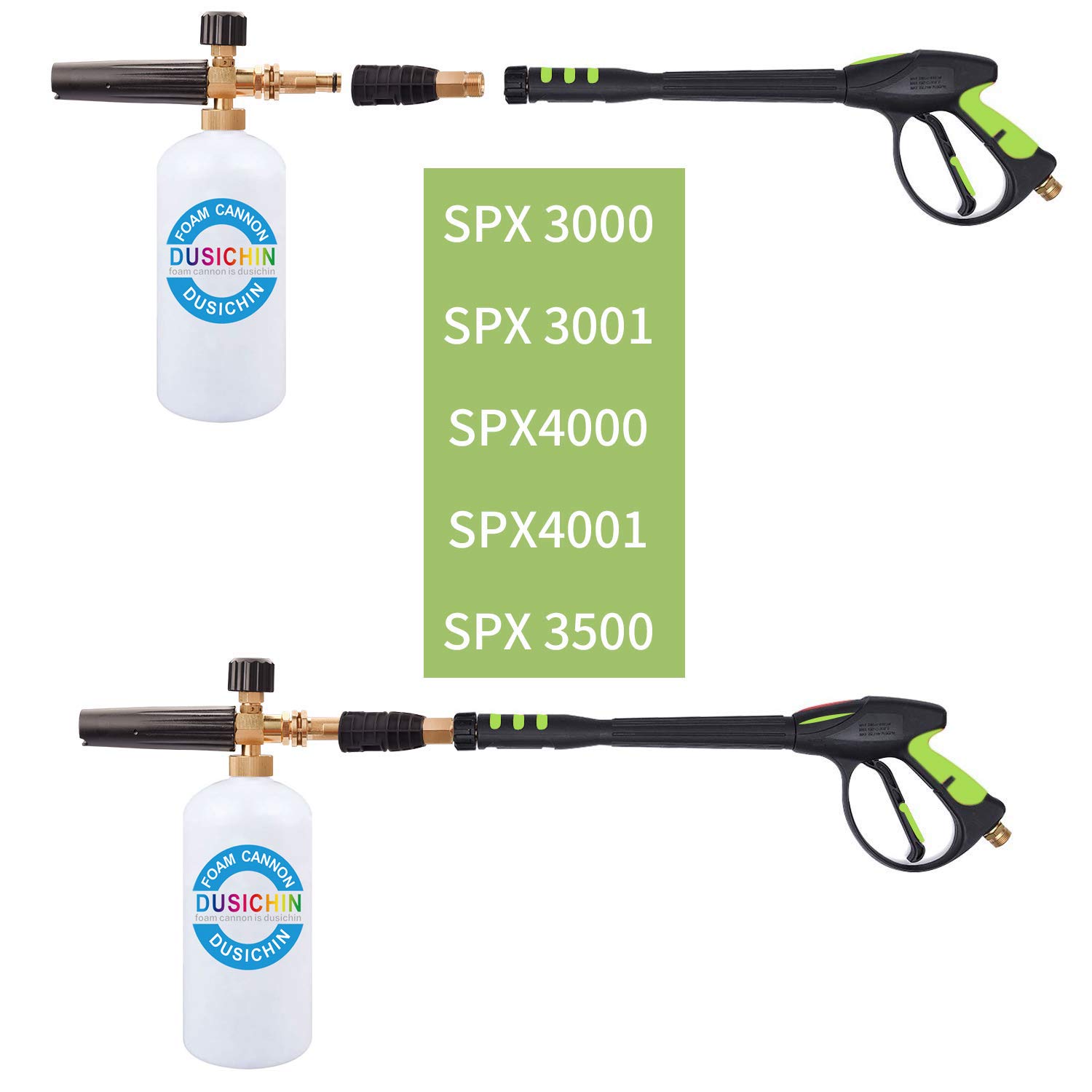 DUSICHIN DUS-115 Foam Cannon Lance for Sun Joe Adjustable Snow Soap Sprayer Sunjoe SPX Pressure Washer Gun Jet Wash Brass Quick Connector 33Oz Container