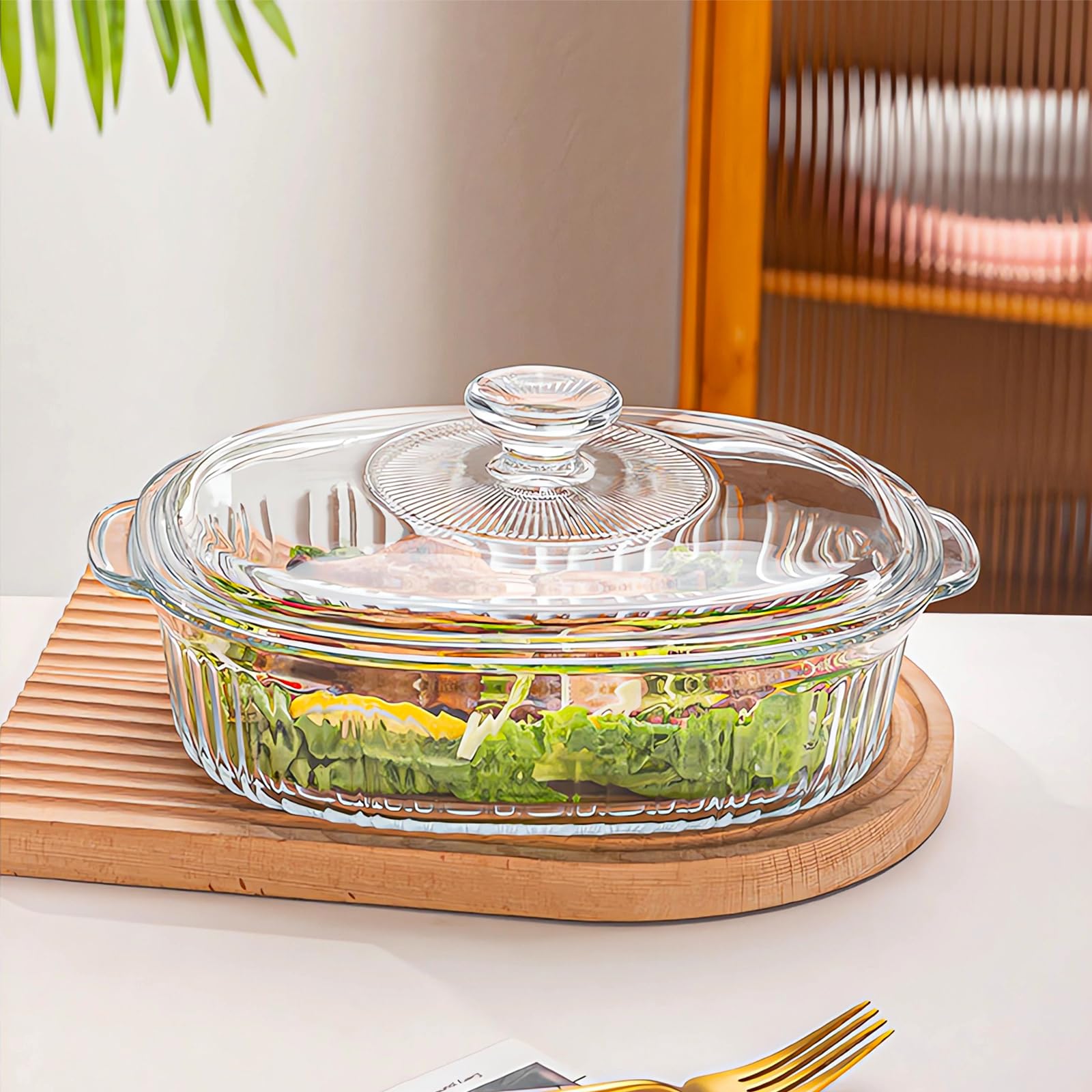 M MCIRCO 4-Piece Glass Casserole Baking Dish, Set of 2 Casseroles With Glass Lids, 1.7 Qt and 2.5 Qt, Round