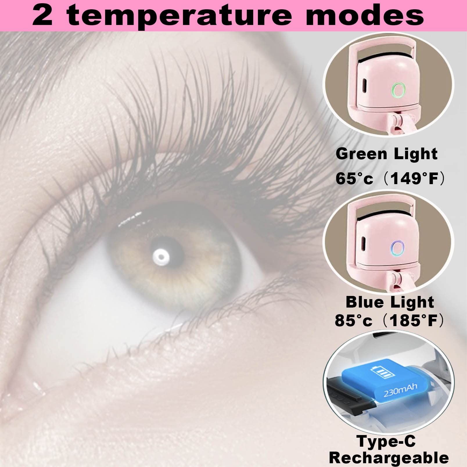 Heated Eyelash Curler, Electric Eyelash Curlers, USB Rechargeable Eye Lash Curler with 2 Temperature Modes Quick Natural Curling Eye Lashes for Long Lasting