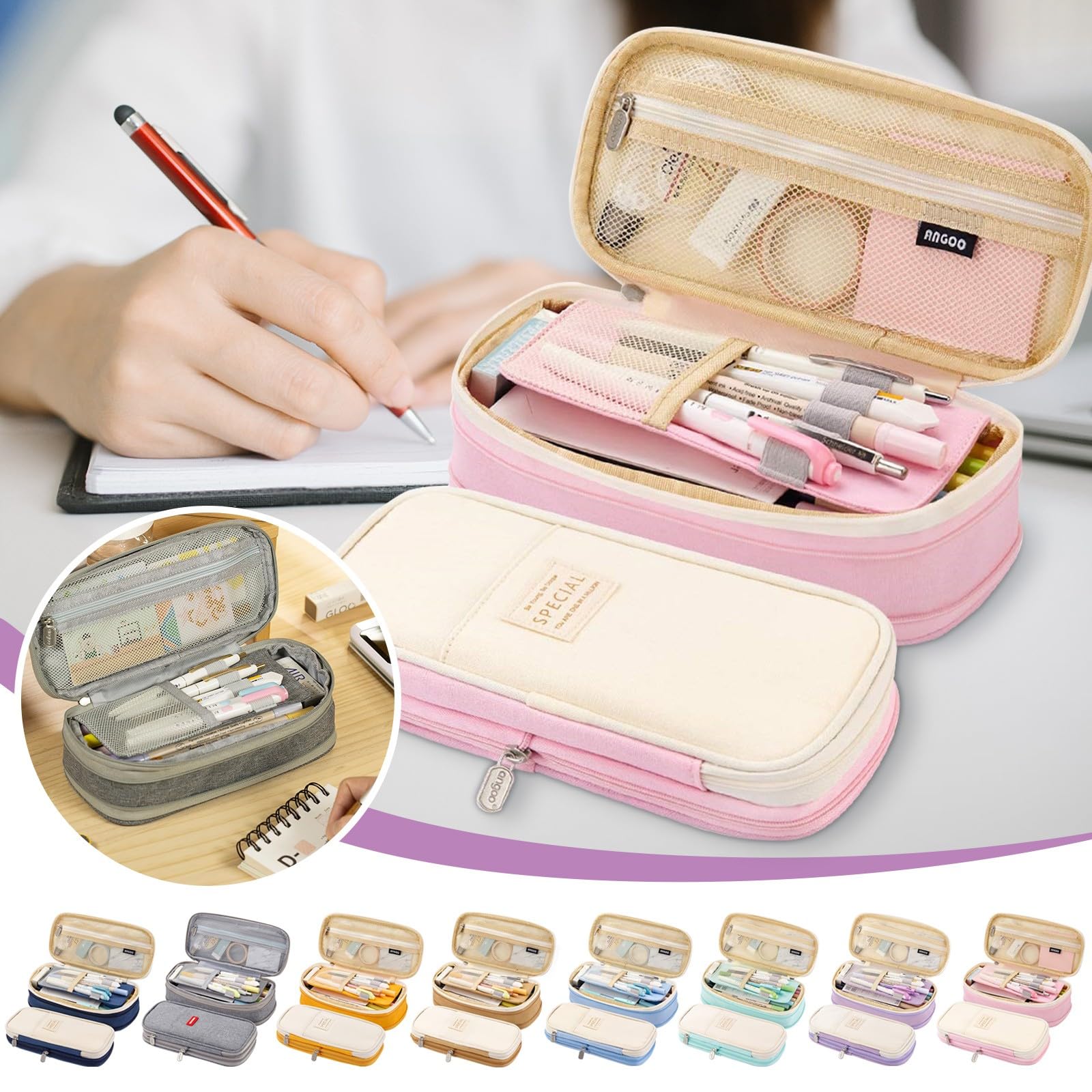 Pencil Case Pouch, Cute Pencil Case, Large Capacity Aesthetic Pencil Case with Durable Zipper, Big Preppy Pencil Case for Women & Men, Portable Storage Organizer Bag for College, office (Ginger)
