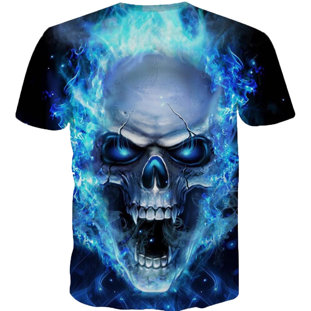 GDJGTA Shirt for Men Plus Size Creative 3D Skull Digital Print Tee Round Neck T-Shirt Top Short Sleeve Blouse Tops Blue S-5XL