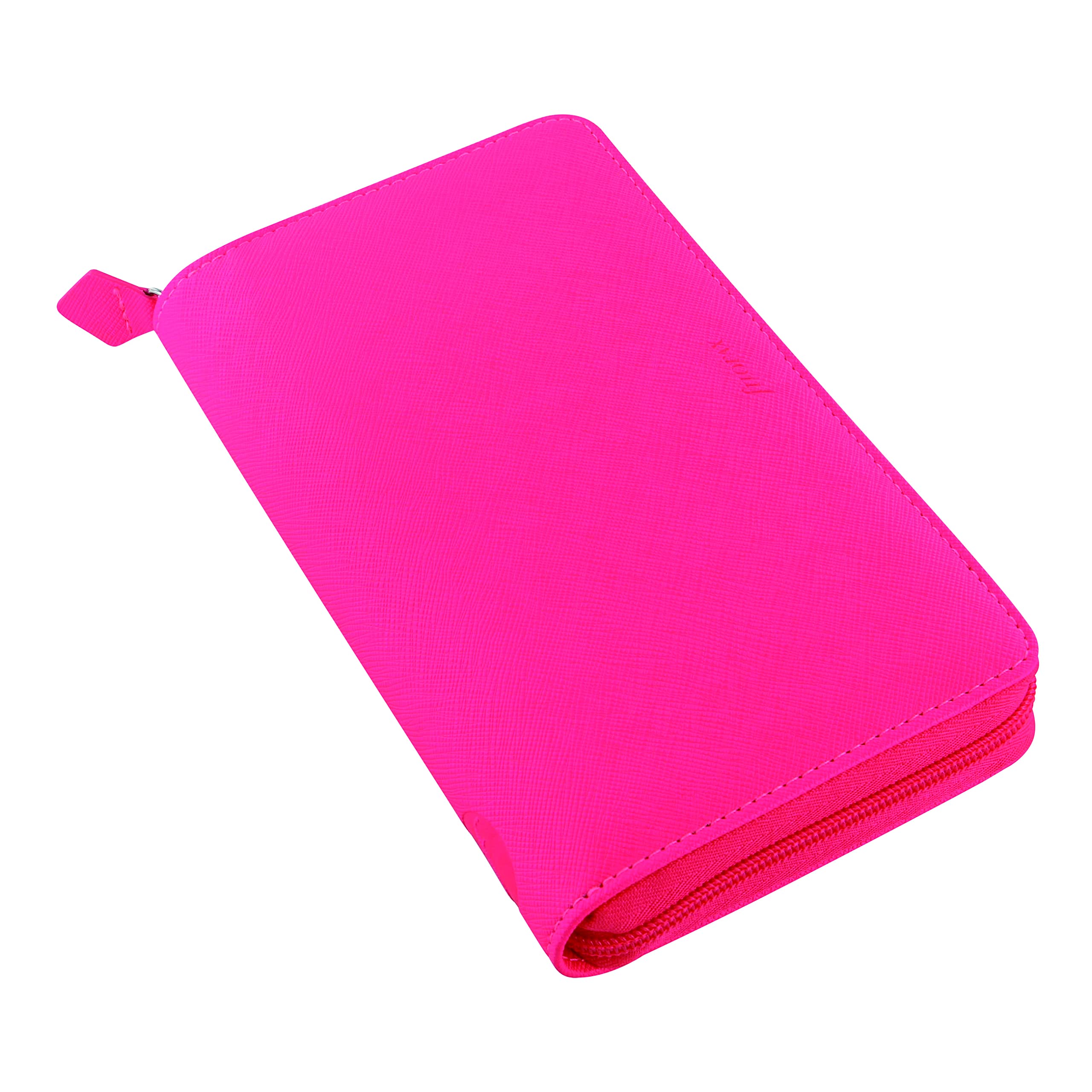 Filofax Saffiano Fluoro Zip Organizer, Personal Compact Size, Fluoro Pink - Cross-Grain, Leather-Look, Six Rings, Week-to-View Calendar Diary, Multilingual, 2022 (C028751-22)