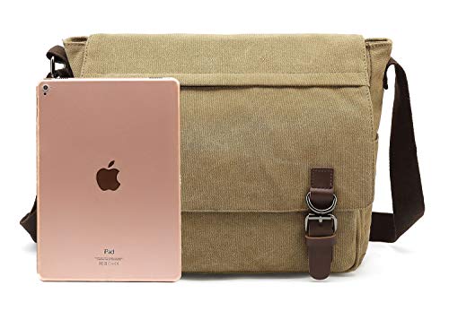 Sechunk Canvas Leather Messenger Bag Shoulder bag Cross body bag Crossbody 13 Inch Laptop Bag