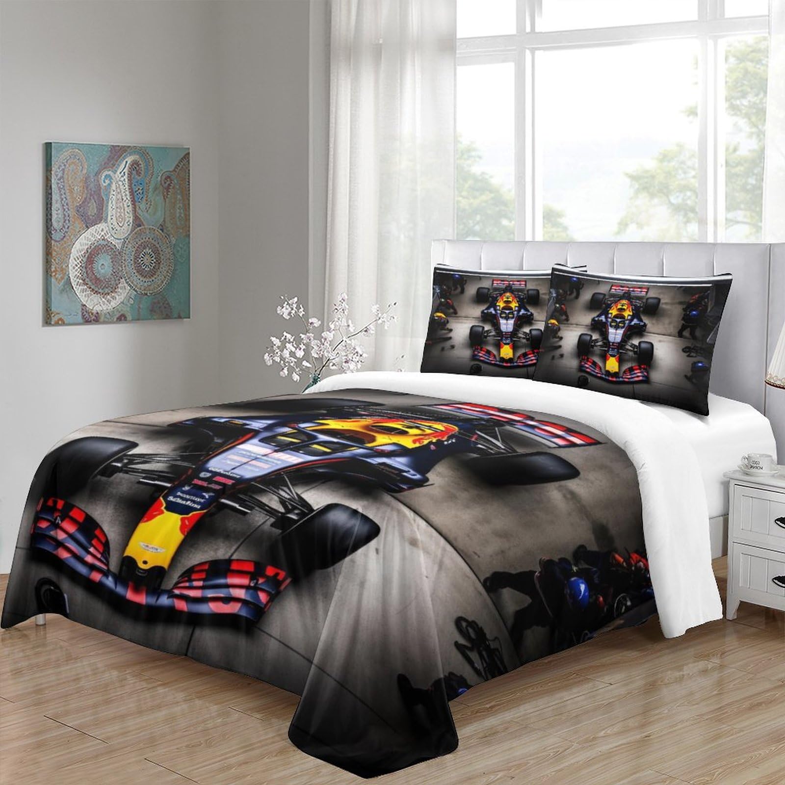 NOLLAM Formula-Racing Racing Lovingly Bedding Set Hidden Zipper Contests Duvet Cover Set with Pillowcases Quilt Cover Set Soft Microfiber Comforter Cover Various Sizes for Kids Adults Full(203x228cm)