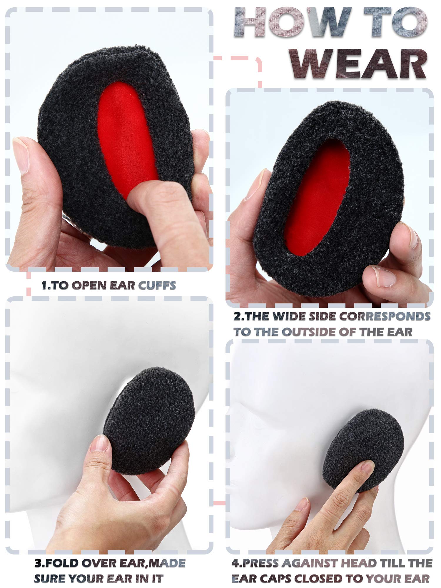 Geyoga 4 Pairs Bandless Ear Muffs Fleece Ear Muffs Thick Winter Ear Covers Cold Weather Ear Warmer for Women