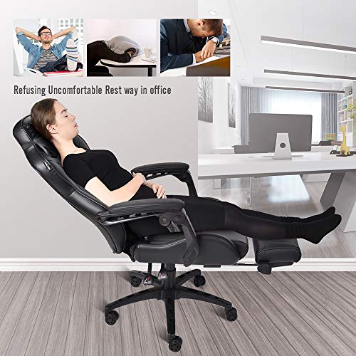 ELECWISH Ergonomic Swivel Video Game Chairs High-Back Office Chair w/PU Leather and Adjustable Armrests (Black)