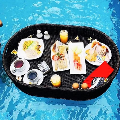 Floating Tray Floating Serving Tray Large Floating Spa Hot Tub Bar Drink and Food Table Refreshment Tray for Pool Or Beach Party Float Lounge (Color : Black)