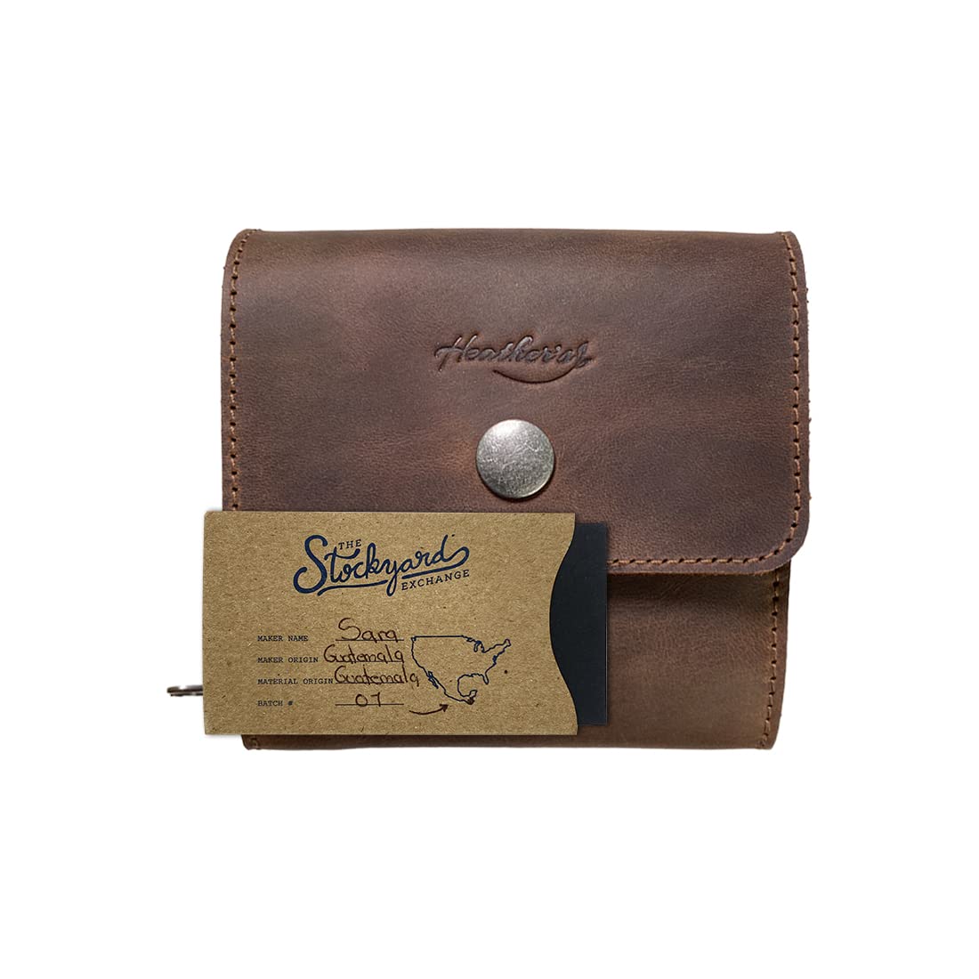 Heather's, Zippered Wallet Handmade from Full Grain Leather - Classic Organizer with Button Closure and Zipper Coin Pocket - Storage Case for ID, Credit Cards, and Cash - Bourbon Brown