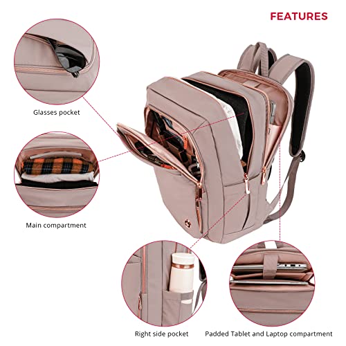 Swissdigital Design Katy Rose Laptop Backpack For Women,College Bookbags With USB Charging Port,Large Capacity Computer Backpacks For Work Business Lotus (SD1006F-82)