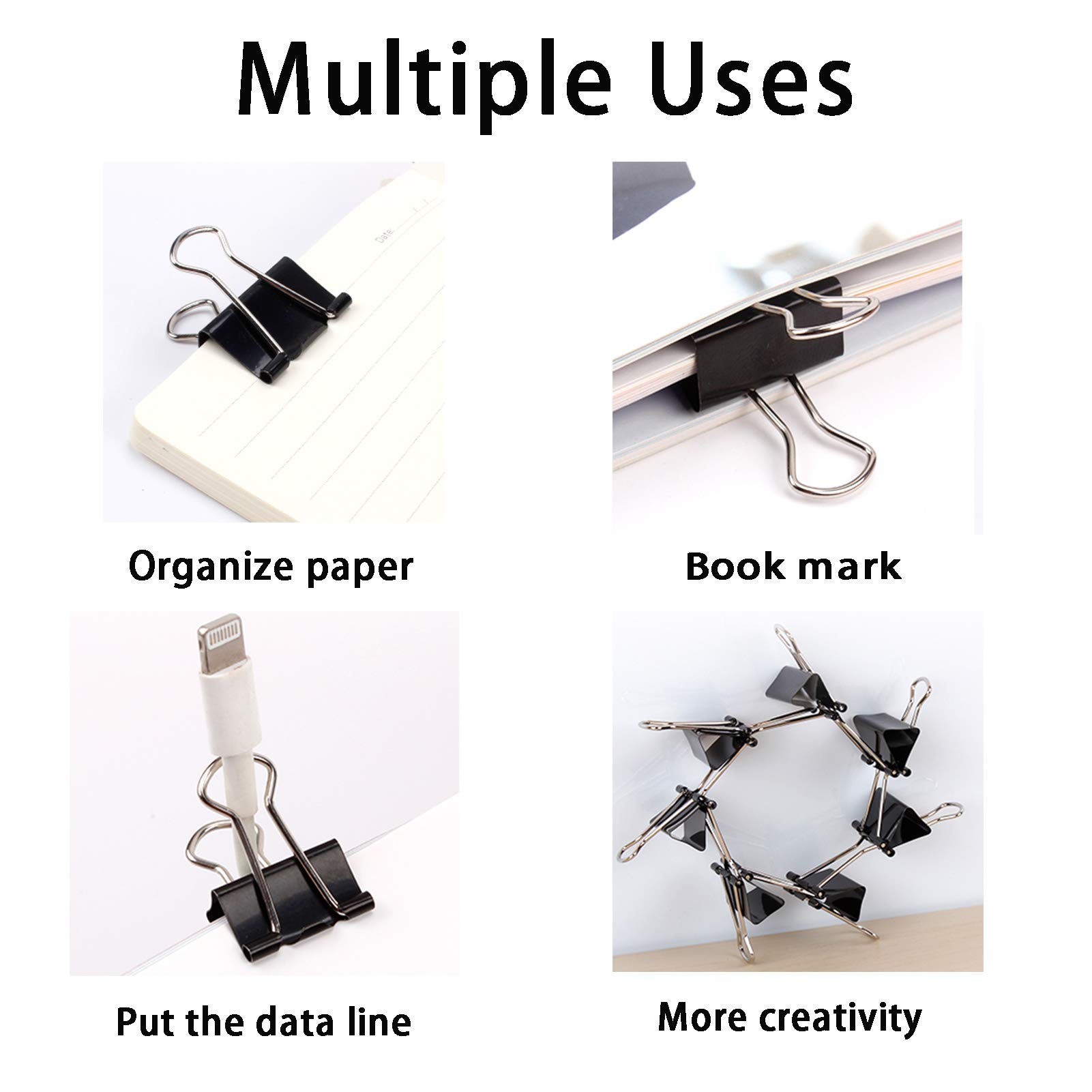 Extra Large Binder Clips 2 Inch (48 Pack), Big Paper Clamps for Office and Home Supplies, Black