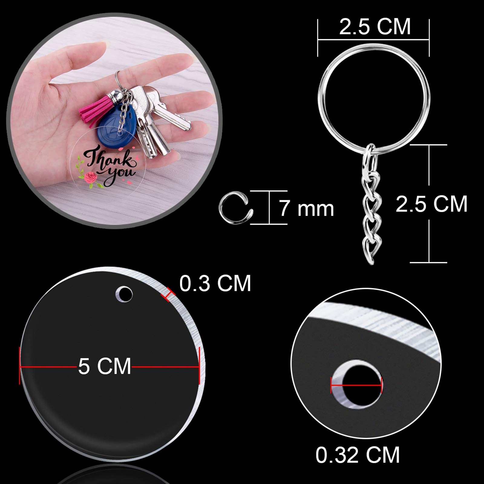 Duufin 108 Pieces Acrylic Keychain Blanks with Key Chain Rings 2 Inch Acrylic Round Ornament Blanks with Hole Clear Acrylic Circle Disc Blank for DIY Projects and Crafts
