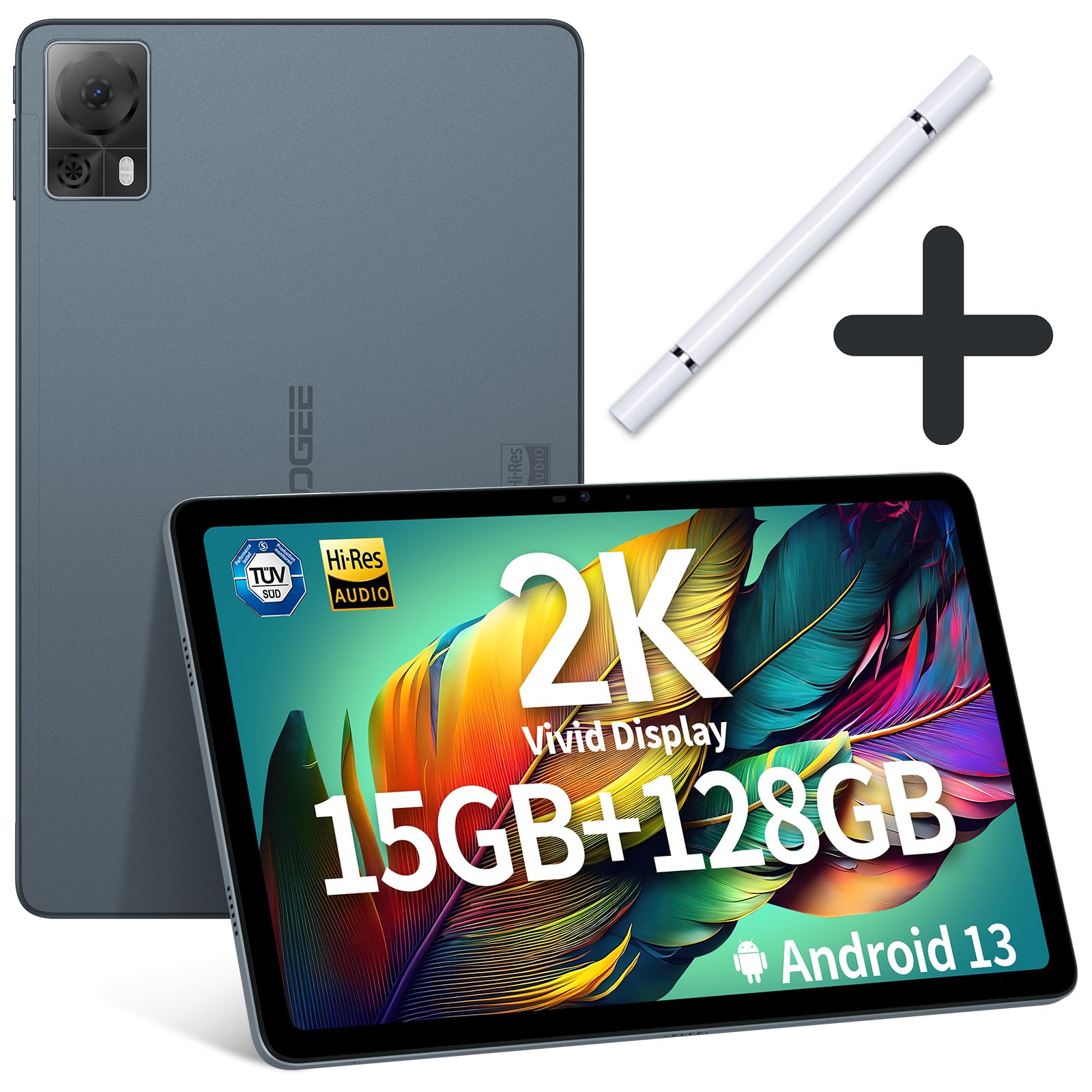 DOOGEE T20S Tablet with Stylus, 2K Vivid 10.4" Android 13 Tablets, 15GB+128GB Octa-Core Gaming Tablet, 7500mAh, 13+5MP Camera, Hi-Res Stereo Speakers, TÜV Low Bluelight Tablet, Split Screen