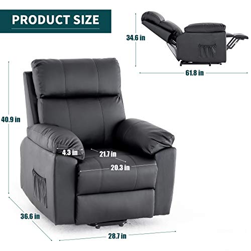 EROMMY Power Lift Recliner Chair, PU Leather Recliner with Massage and Heat for Elderly, Side Pocket, Wired Remote Control, Black