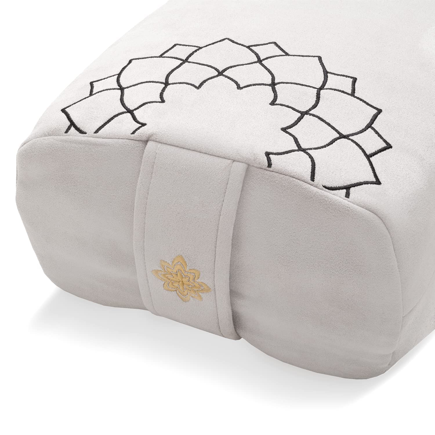 Embroidered Yoga Bolster Pillow for Restorative Yoga with Carrying Bag - Rectangular Yoga Pillow, Meditation Cushion for Pressure Relief, Support & Practice Enhancement - 25.9 x 10.2 x 5.9 IN, Grey